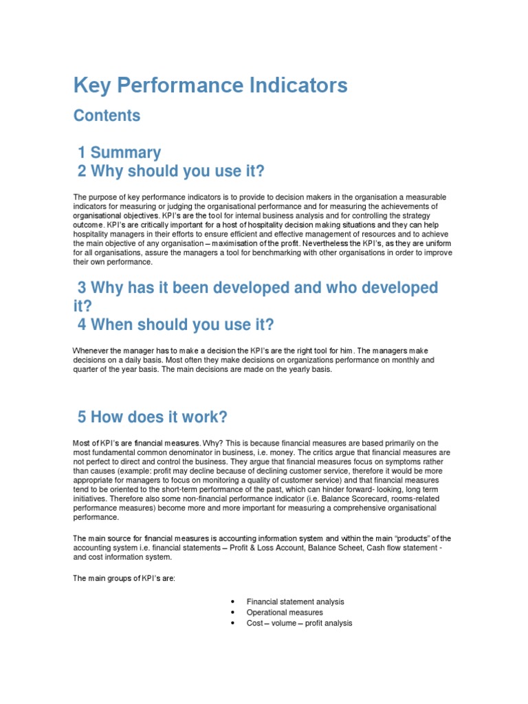 Key Performance Indicators Housekeeping | PDF | Revenue | Business