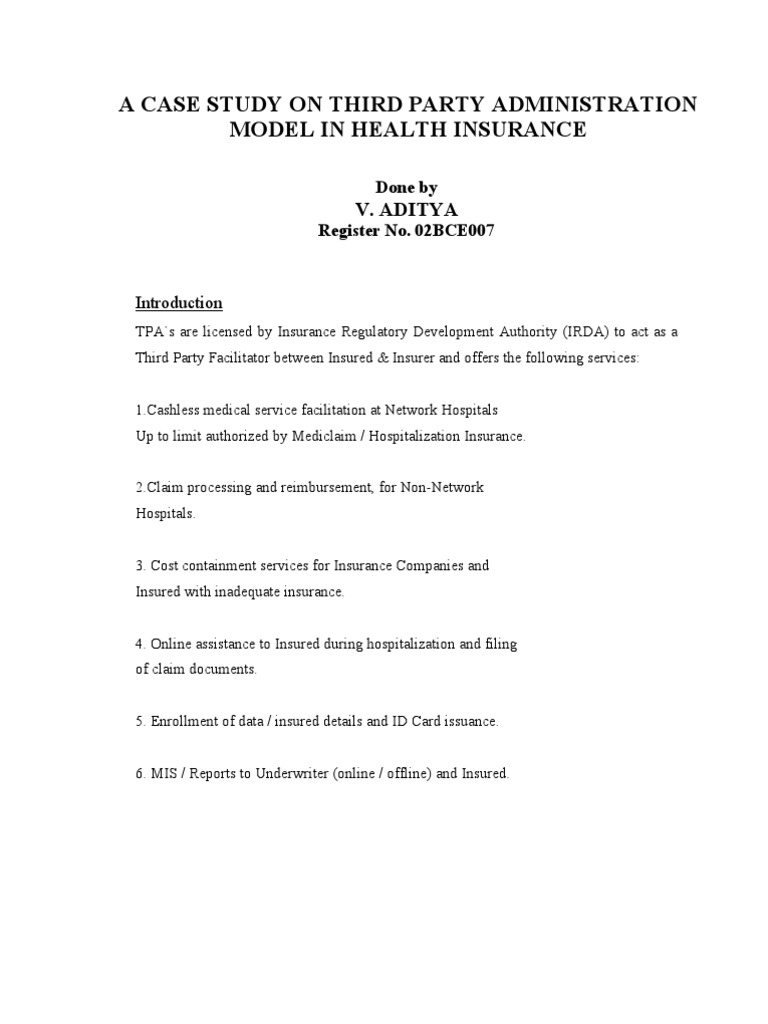 Case Study On TPA | PDF | Underwriting | Insurance