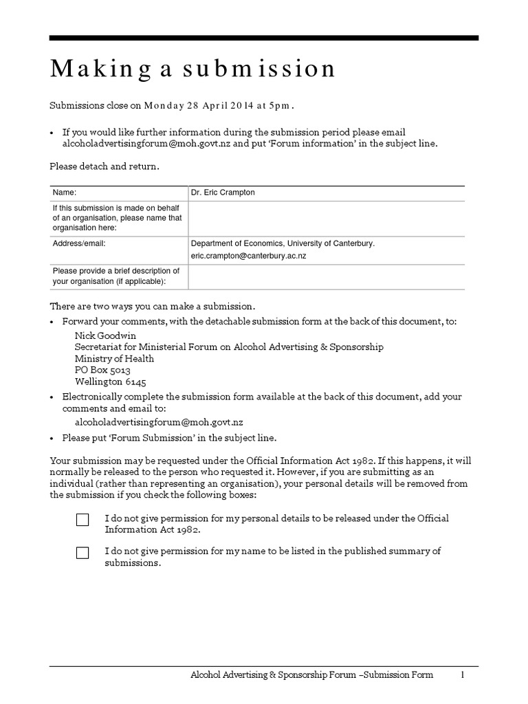 Submission To The Ministerial Forum On Alcohol Advertising and ...