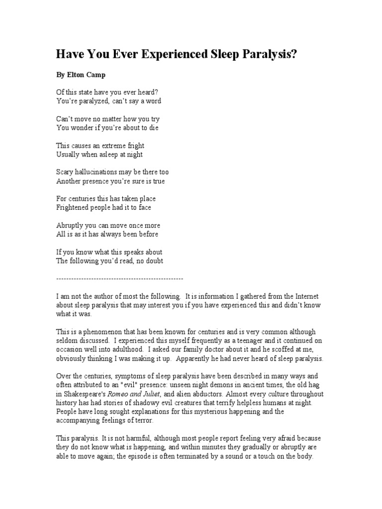 Have You Ever Experienced Sleep Paralysis? | PDF | Psychological ...