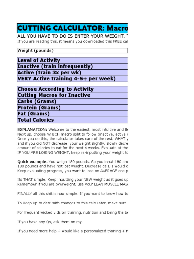 Macros For Cutting Calculator | PDF | Units Of Measurement | Physical ...