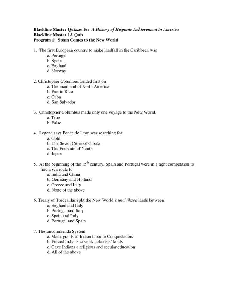 Blackline Master Quizzes | Download Free PDF | New Mexico | Mexico