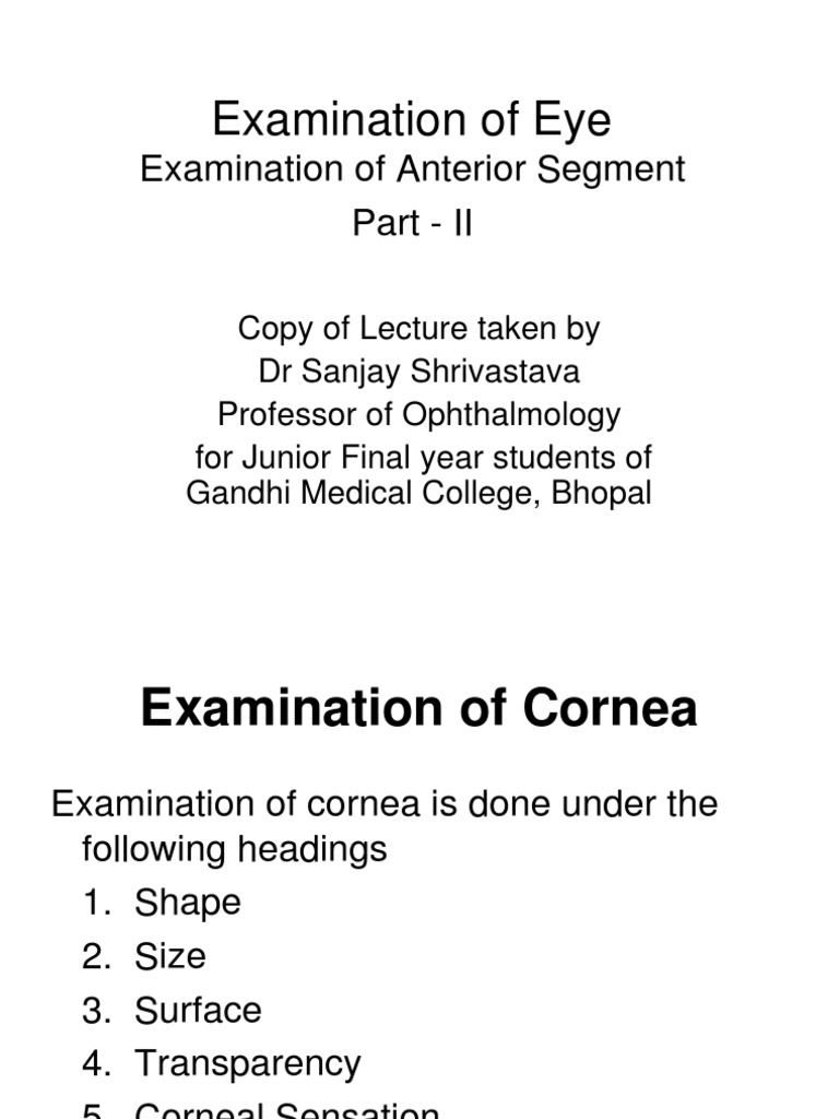 Examination of Eye PT II | PDF | Cornea | Glaucoma