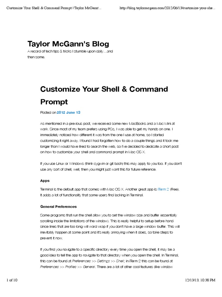 Customize Your Shell & Command Prompt - Taylor McGann's Blog | PDF ...