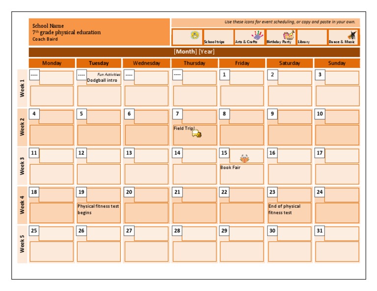7th Grade PE Monthly Schedule | PDF