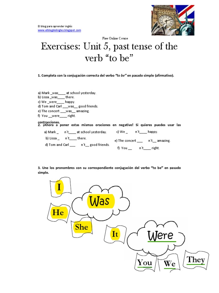Ejercicios Unidad 5 Past Tense Verb To Be Subt Costa | PDF