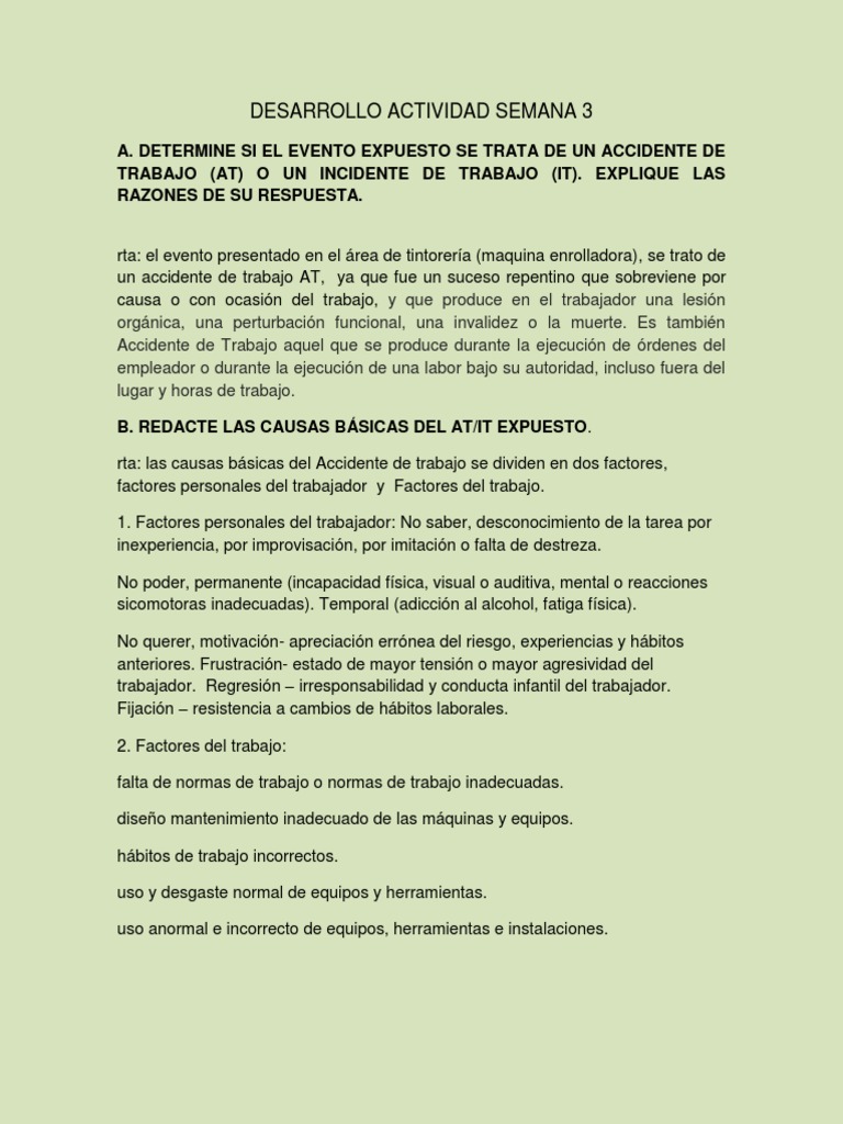 Salud Ocupacional SENA, Actividad 3 | PDF | Accidente (general) | Bienestar
