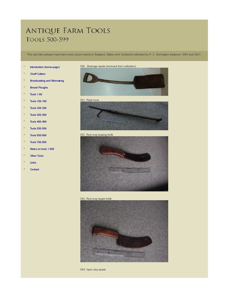 Antique Farm Tools - Tools 500-599 | PDF | Knife | Peat