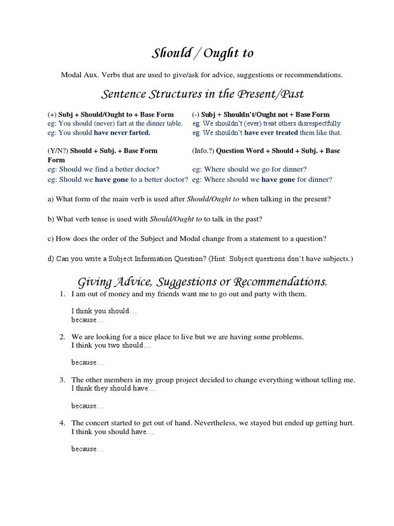 Giving Advice, Suggestions or Recommendations. | PDF | Verb | Subject ...