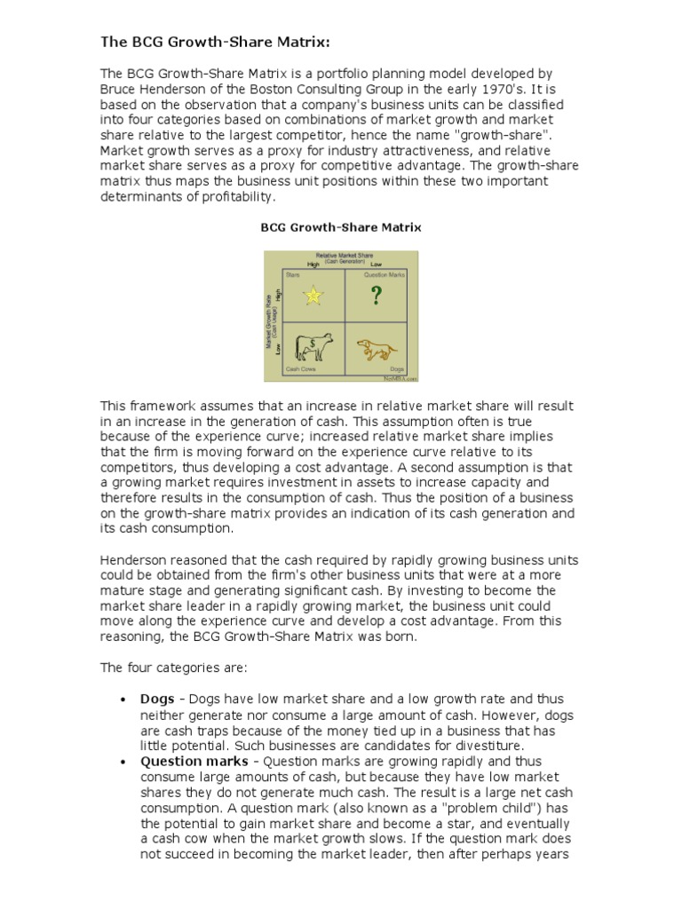 The BCG Growth Matrix | PDF | Business | Economics