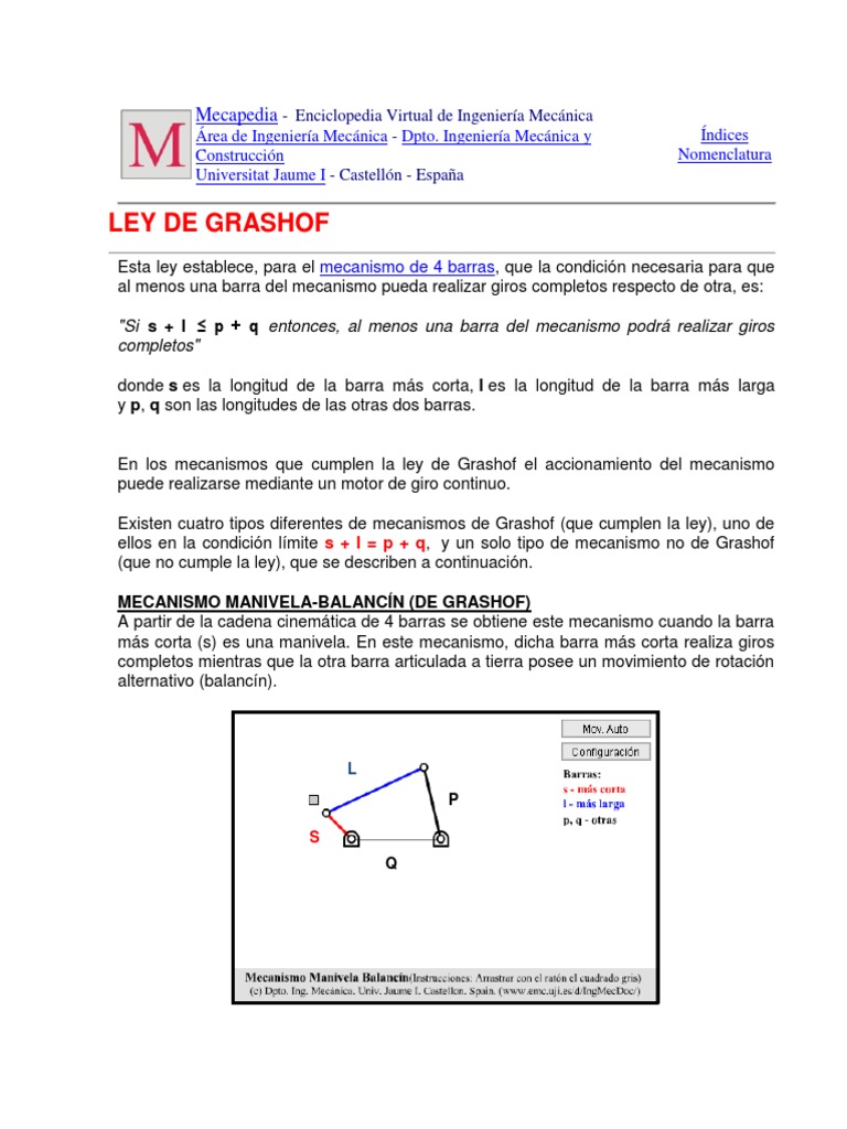 3.2 Aplicación de La Ley de Grashof | Cinemática | Mecánica