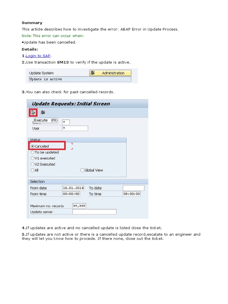 ABAP Error in Update Process | PDF