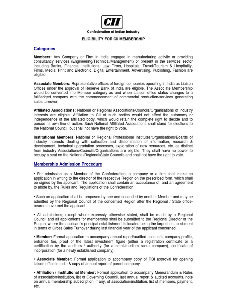 CII Membership Eligibility Guide | PDF | Government | Economies