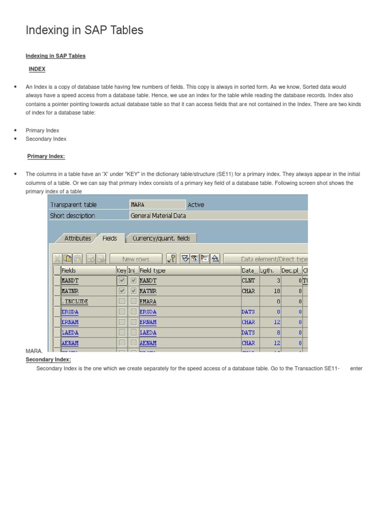 Indexing in SAP Tables | Download Free PDF | Database Index | Databases