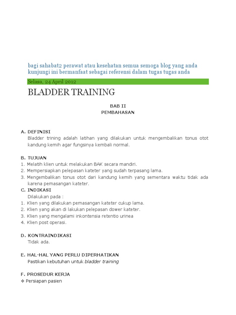 Panduan Bladder Training untuk Perawat | PDF | Kesehatan Holistik