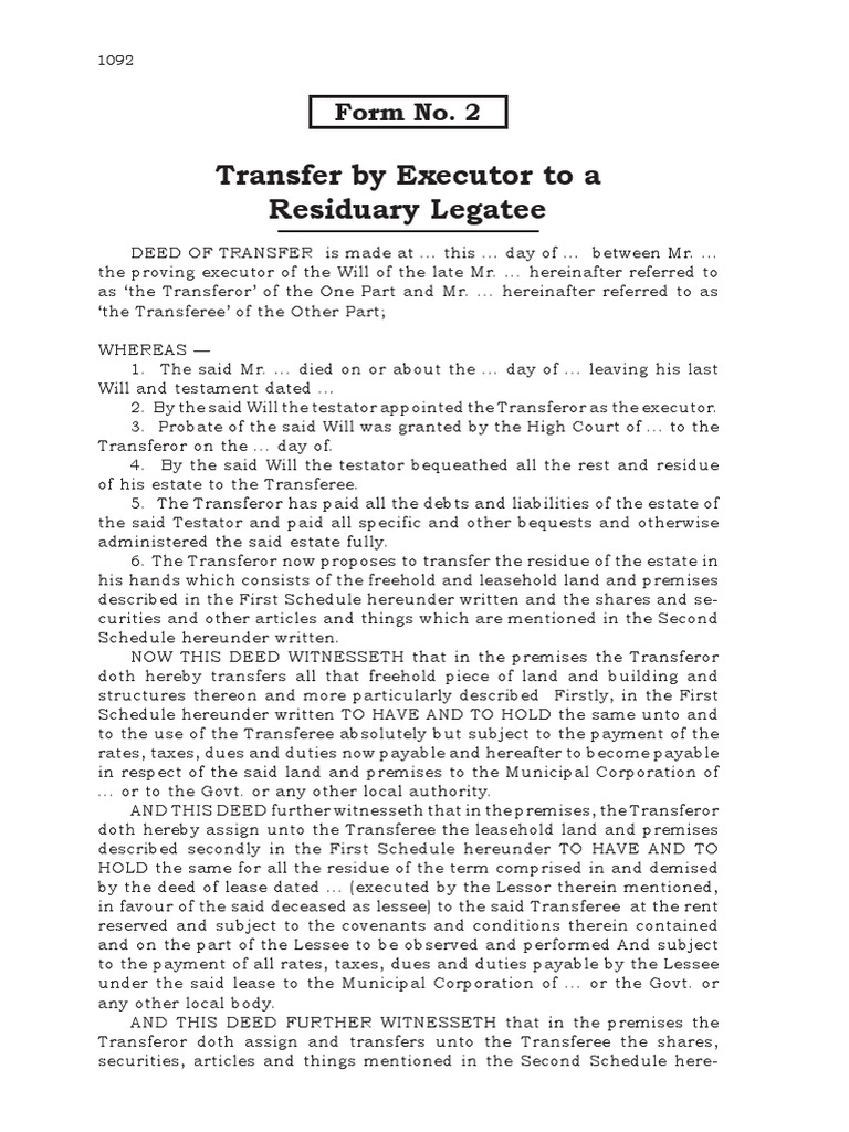 Executor Transfer Residuary Legatee | PDF | Lease | Will And Testament