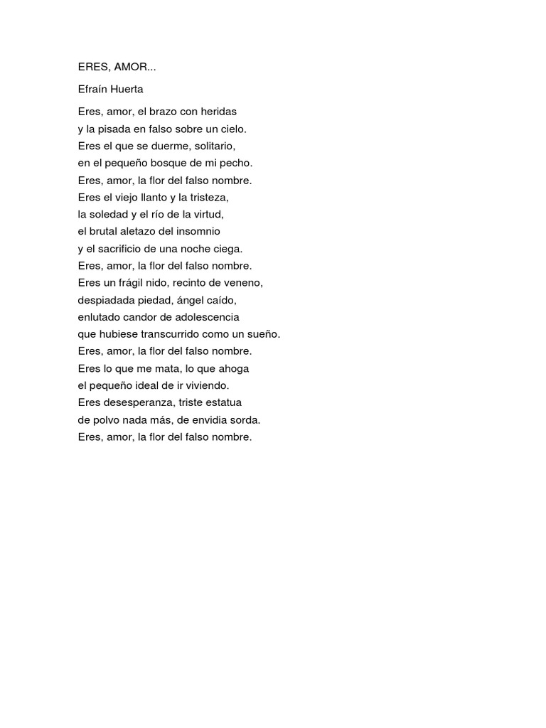 Eres Amor de Efrain Huerta Poema