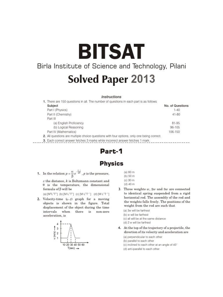 BITSAT 2013 Paper - Solved by Arihant | PDF | Capacitor | Hertz