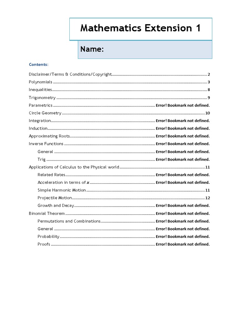 Mathematics Extension 1 Notes (UPDATED) | PDF | Division (Mathematics ...