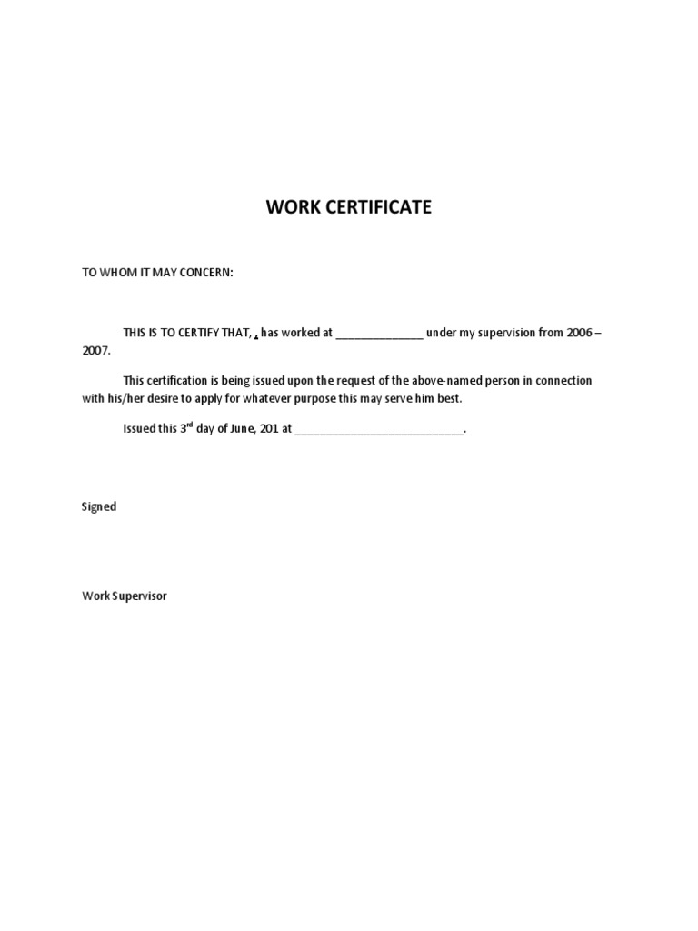 Work Certificate | PDF