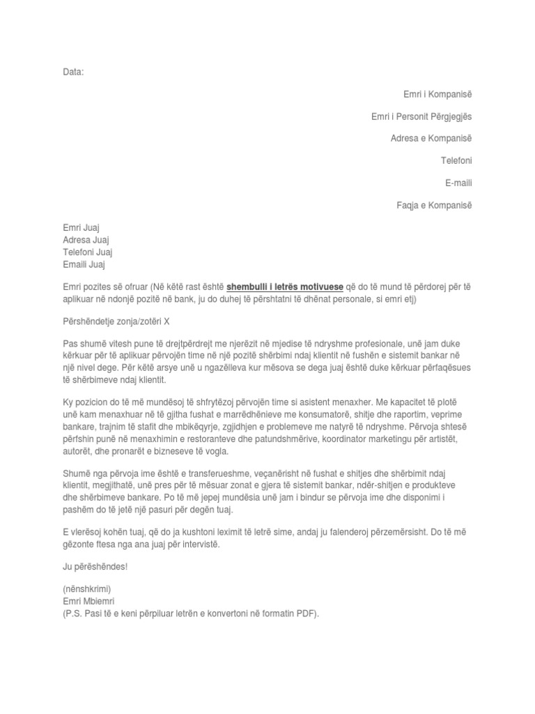 Leter Motivuese - Aplikimi Ne Banke | PDF