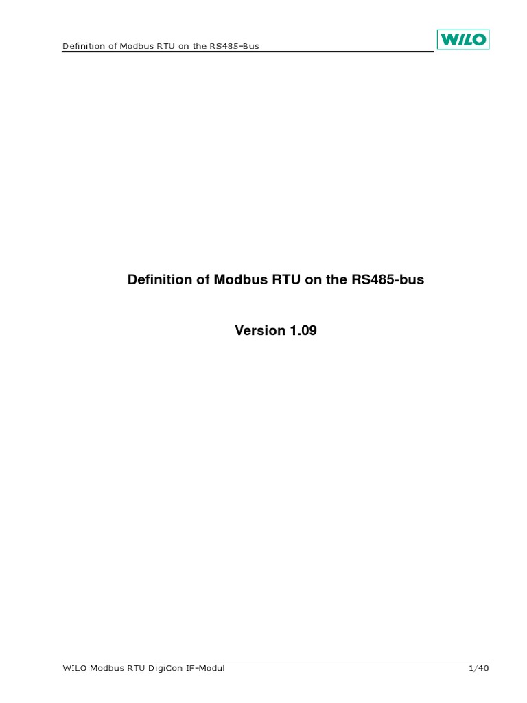 Definition of Modbus RTU Protocol for Wilo Pumps | PDF | Network Packet | Byte