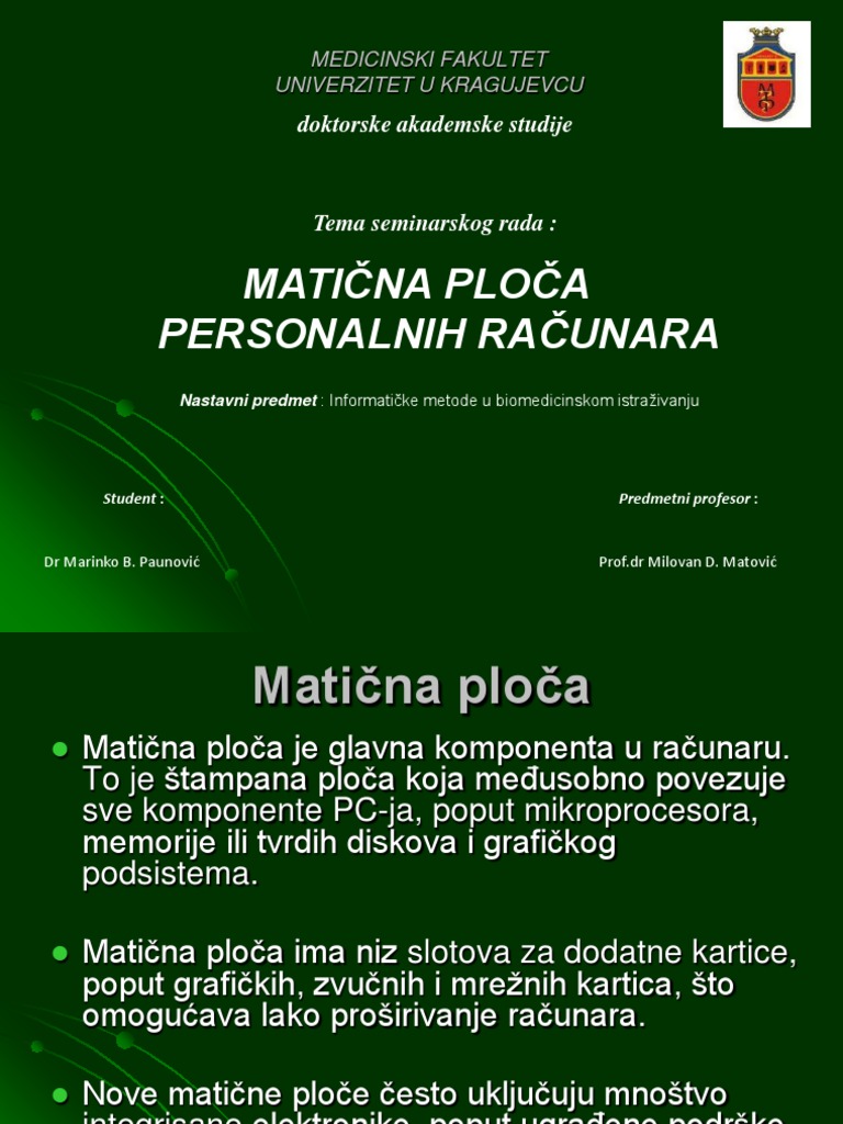 Maticna Ploca Prezentacija | PDF