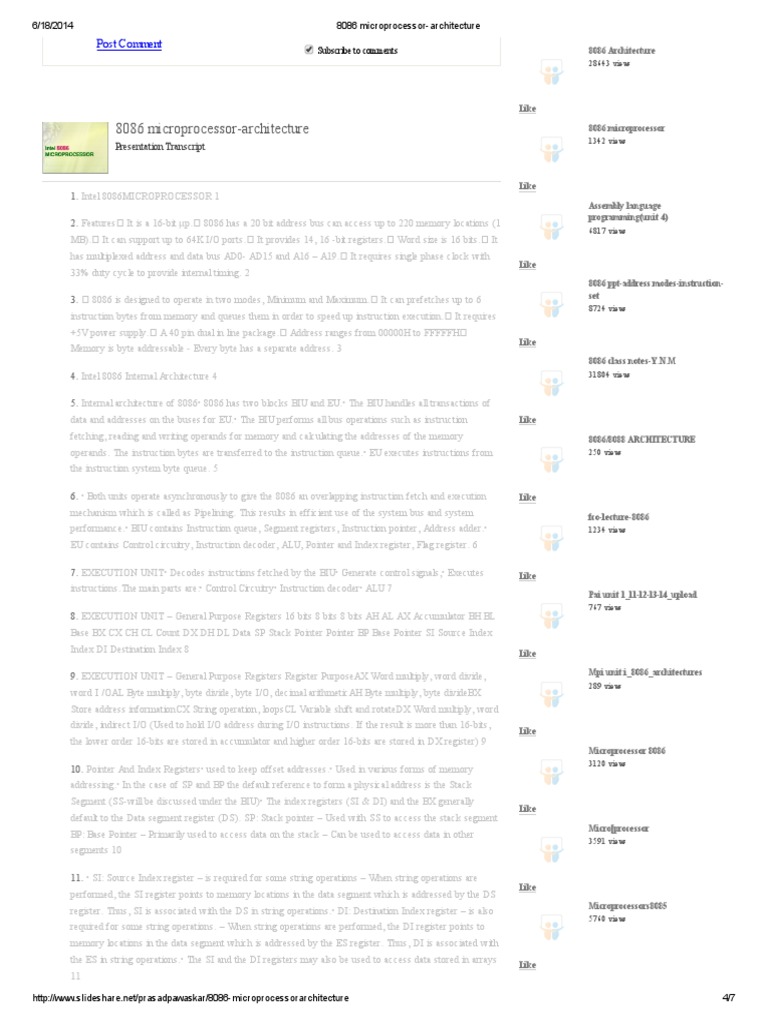 8086 Microprocessor Architecture | PDF | Pointer (Computer Programming) | Central Processing Unit