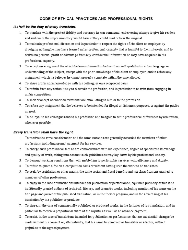 Code of Ethical Practices and Professional Rights | PDF | Profession ...