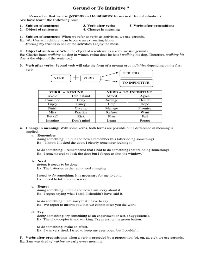Gerund and To Infinitive Forms | PDF | Preposition And Postposition | Verb