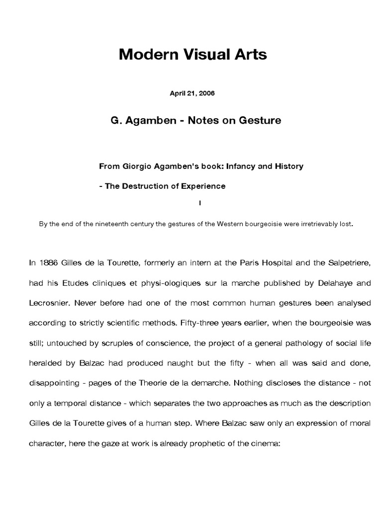 Agamben's Analysis of Lost Gestures | PDF | Gesture | Tourette Syndrome