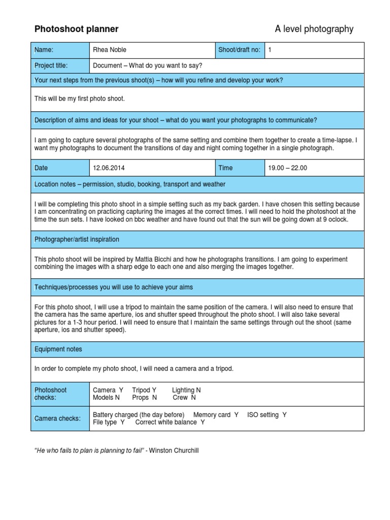 Document - Photo Shoot Plan 1 | PDF