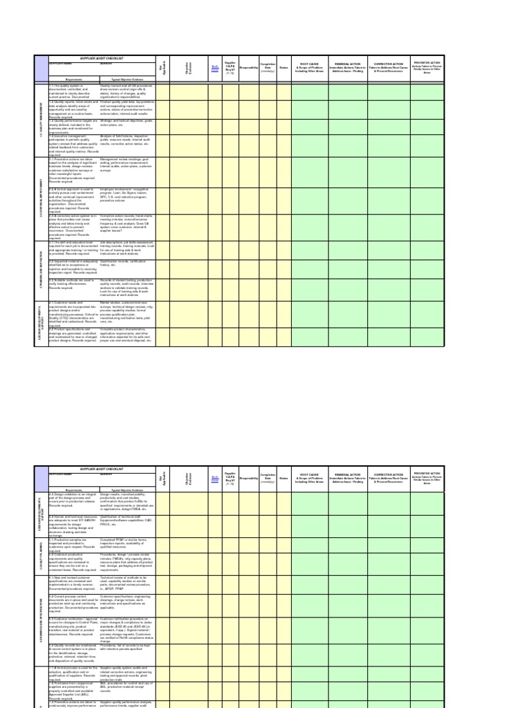 Supplier Audit Checklist New Calibration Specification Technical 
