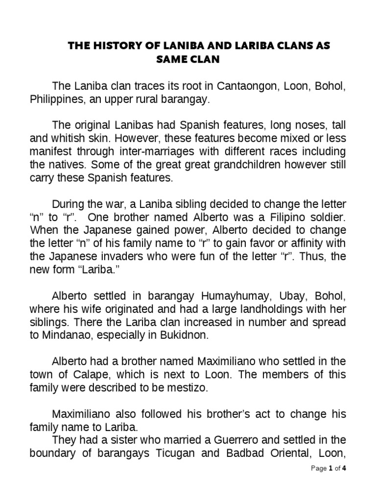 The History of Laniba and Lariba Clans of The Philippines As Same Clan ...