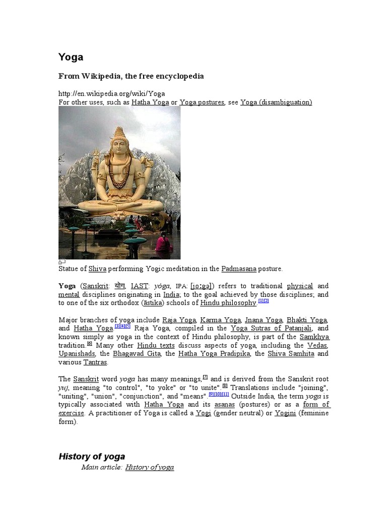 From Wikipedia, The Free Encyclopedia: History of Yoga | PDF | Yoga | Asana