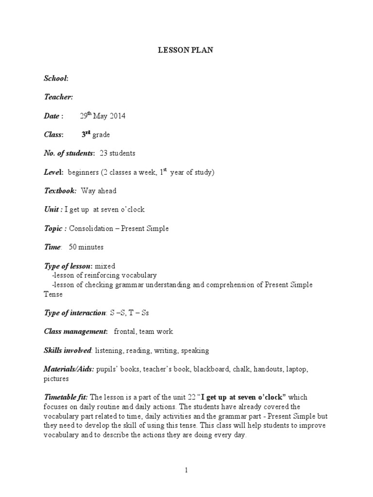 Consolidation Present Simple - Lesson Plan | PDF | Linguistics | Semiotics
