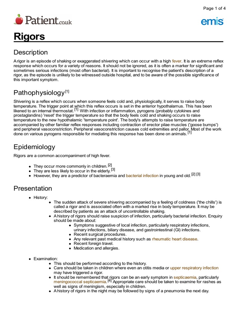 Rigors: Description | PDF | Fever | Sepsis