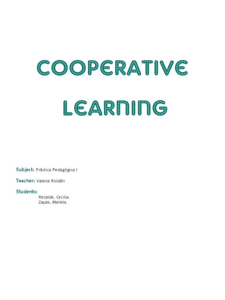Cooperative Learning Subject Teacher Students Pdf Action