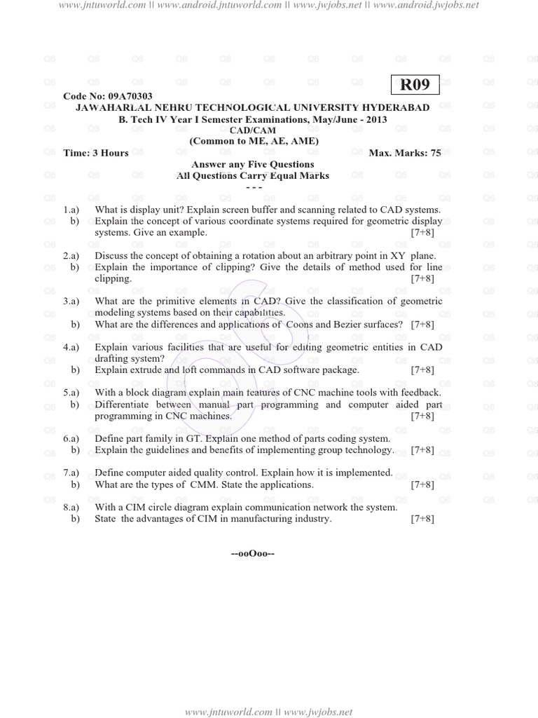 CAD/CAM exam questions | PDF | Computer Aided Design | Numerical Control