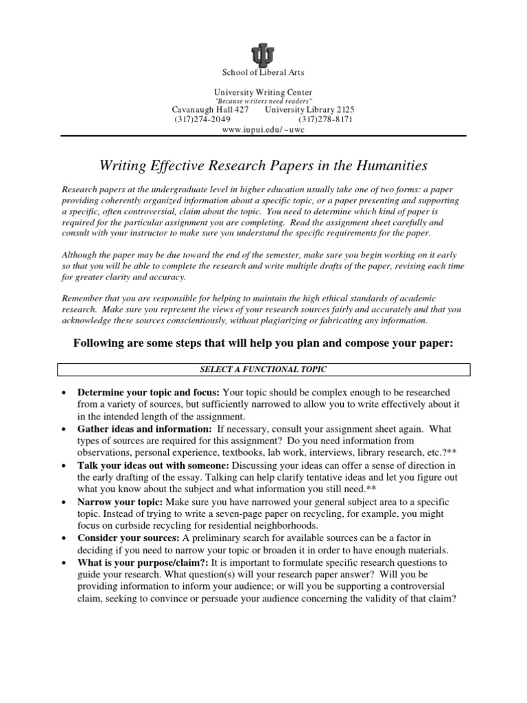 Writing Effective Humanities Research Papers | PDF