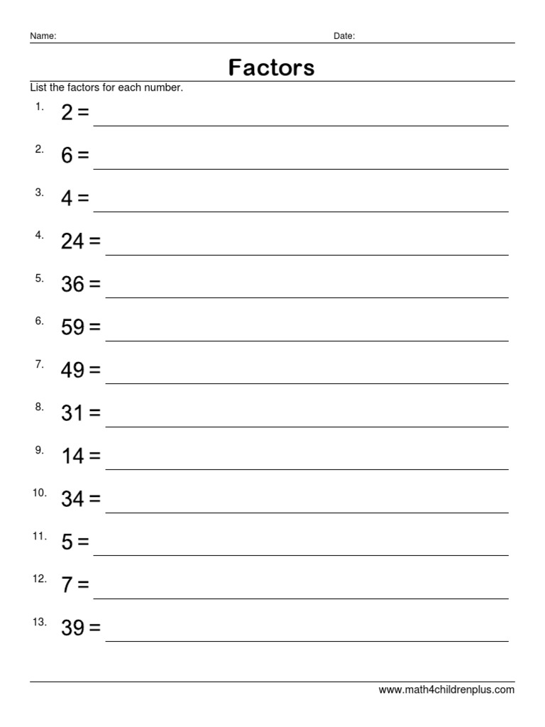 Factors: List The Factors For Each Number. 1 | PDF