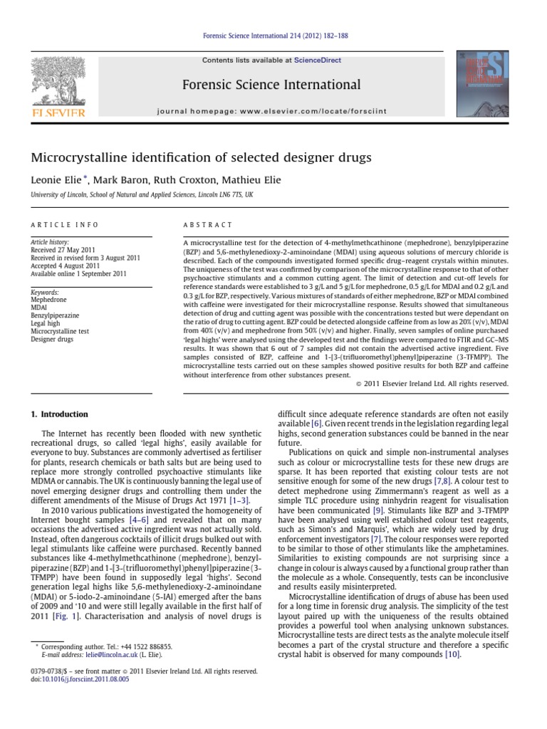 Microcrystalline Tests for Designer Drugs | PDF | Crystallization | Drugs