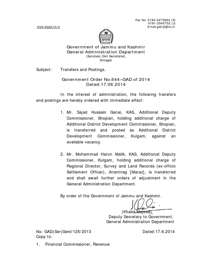 JK Govt Order | PDF | Government | Government Institutions