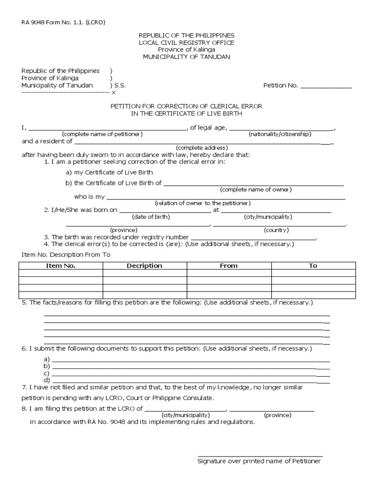 RA 9048 Form No. 1.1 | PDF | Government Information | Government