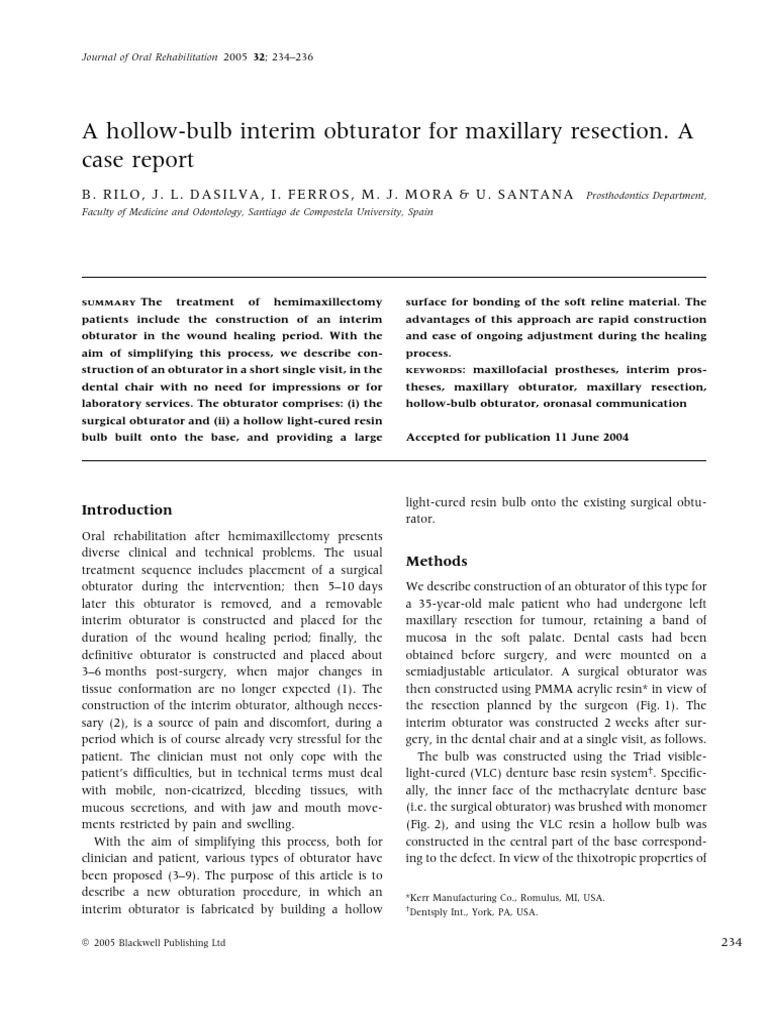 A Hollow-Bulb Interim Obturator For Maxillary Resection | PDF ...