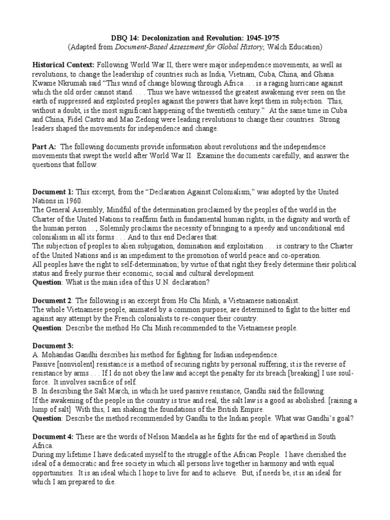 dbq14 Decolonizationandrevolution | PDF | Apartheid | Mahatma Gandhi