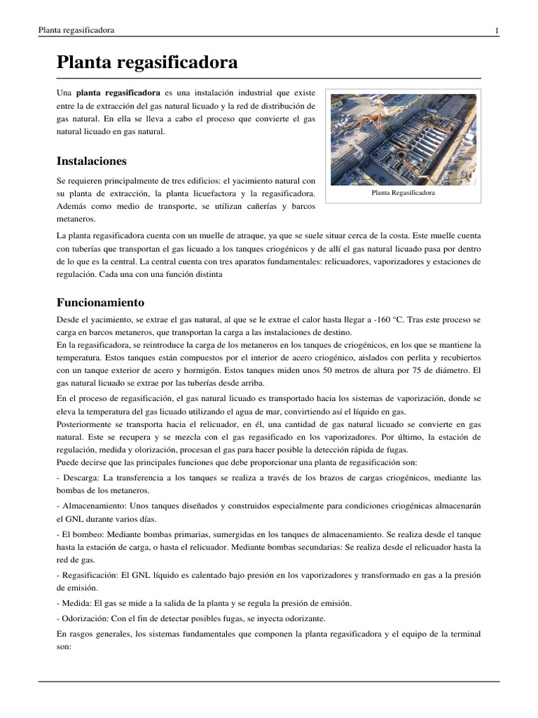 Funcionamiento de una planta regasificadora | PDF | Gas natural licuado ...