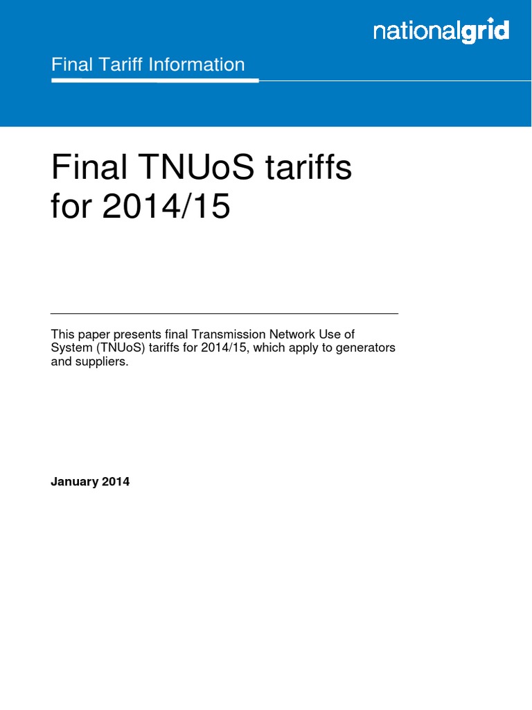 Final TNUoS Tariffs 201415 | PDF | Electrical Grid | Electric Power ...