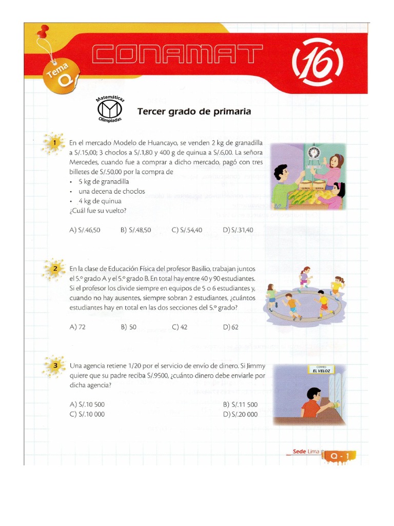Matemáticas y Olimpiadas - 3ro de Primaria Conamat 2013 Lima | PDF