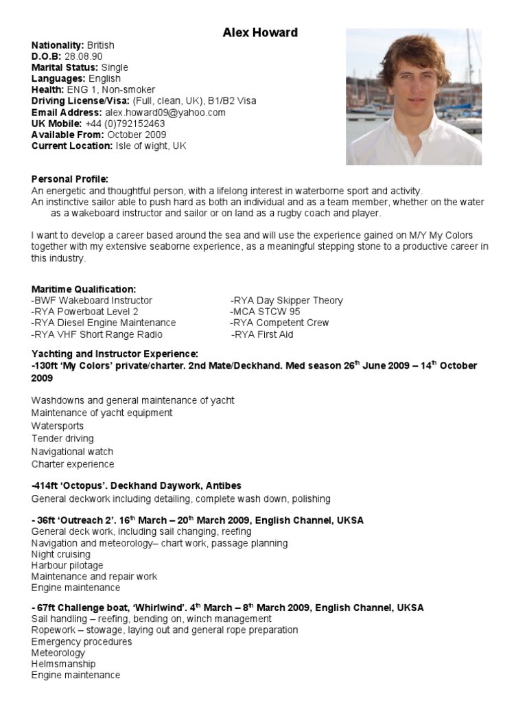 Alex Howard CV | PDF | Water Sports | Water Transport